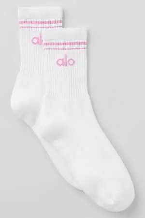 Alo Yoga Half-Crew Throwback Socks White/candy Heart Pink