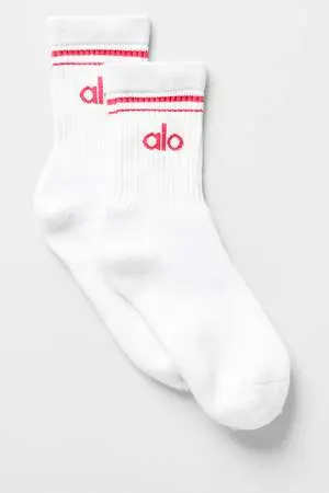 Alo Yoga Half-Crew Throwback Socks White/candy Red