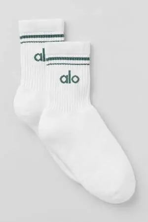 Alo Yoga Half-Crew Throwback Socks White/clover Green