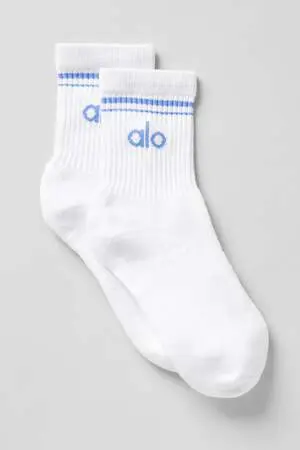 Alo Yoga Half-Crew Throwback Socks White/crystal Clear Blue