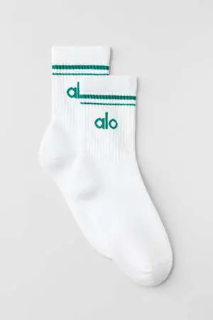 Alo Yoga ALO Half-Crew Throwback Socks White/emerald Isle