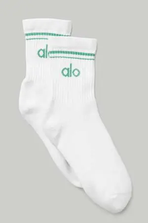 Alo Yoga Half-Crew Throwback Socks White/lettuce