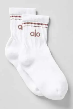 Alo Yoga Half-Crew Throwback Socks White/mushroom