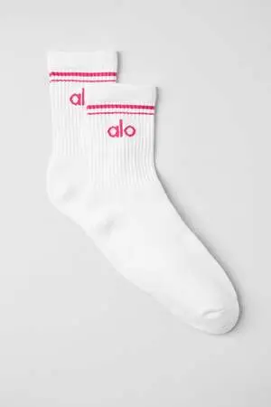 Alo Yoga Half-Crew Throwback Socks White/pink Summer Crush