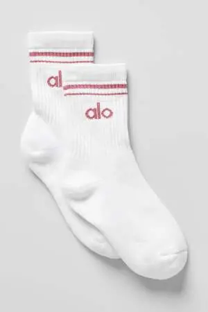 Alo Yoga Half-Crew Throwback Socks White/pink Wild Rose