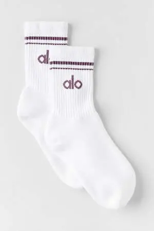 Alo Yoga Half-Crew Throwback Socks White/plum Kiss