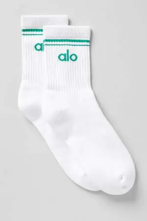 Alo Yoga Half-Crew Throwback Socks White/spruce Green