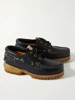 Visvim Wallace Deck-Folk Leather Boat Shoes - Black | Editorialist
