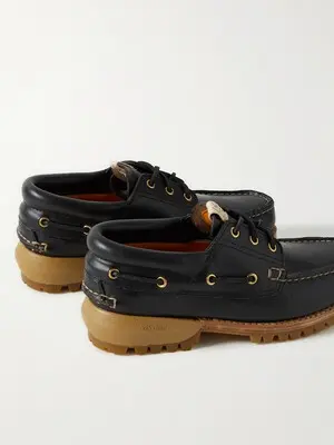 Visvim Wallace Deck-Folk Leather Boat Shoes - Black | Editorialist