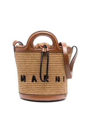 Marni Small Tropicalia Raffia-effect Bucket Bag - Brown