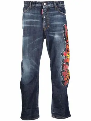 Dsquared2 Graffiti-print Loose-fit Jeans