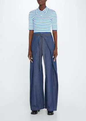 Rosetta Getty Wide-Leg Apron Wrap Pants - Indigo