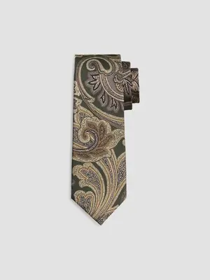 Kiton Paisley Silk Tie Olive