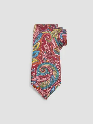 Kiton Paisley Silk Tie Red