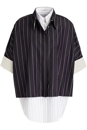Brunello Cucinelli Layered Pinstriped Linen And Cotton Poplin Shirt
