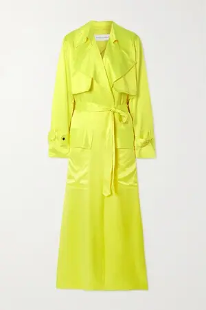 Michael Lo Sordo Belted Neon Silk-satin Trench Coat
