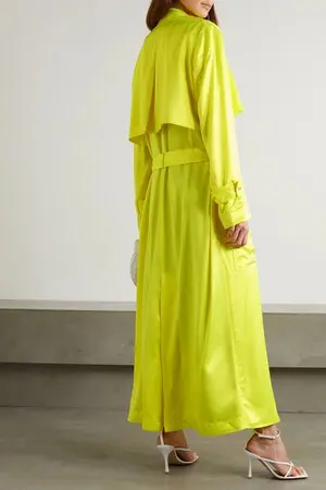 Michael Lo Sordo Belted Neon Silk-satin Trench Coat