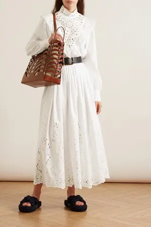 Chloé Broderie Anglaise Cotton Poplin Midi Skirt