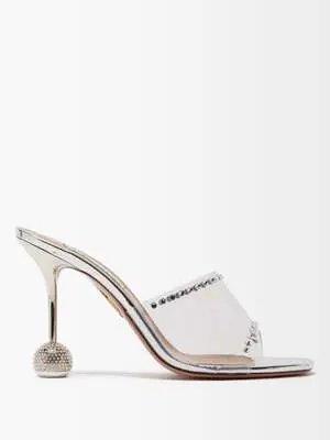 AQUAZZURA Aquazzura - Secrets 95 Crystal-embellished Leather Mules - Womens - Silver - Silver