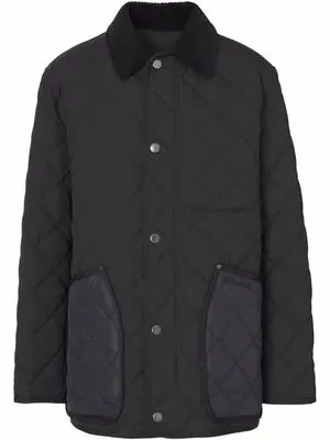 Burberry Lanford Diamond-quilted Corduroy-collar Jacket - Black