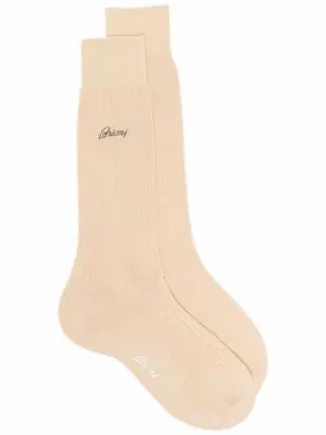 Brioni Ribbed-knit Cotton Socks - Neutrals