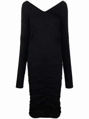 Helmut Lang Ruched Midi Dress - Black