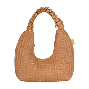 Balmain Quilted Leather Pillow Hobo Bag - Cognac