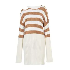 Balmain Striped Wool Dress - Blanc Sable Naturel