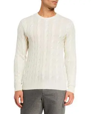 Ralph Lauren Purple Label Ralph Lauren Purple Label Cashmere Cable-Knit Crewneck Sweater - Cream