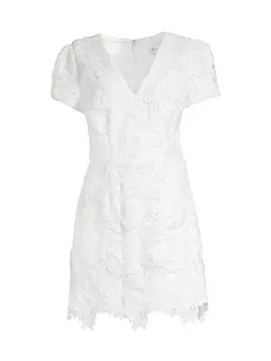 MILLY Women's Atalie 3D Floral Lace Dress - White - Size 10 - White  White