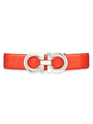 FERRAGAMO Men's Embossed Reversible Gancini Belt - Red  - Red