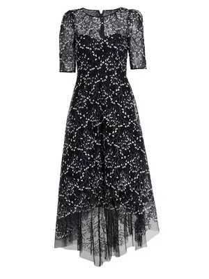 Rickie Freeman For Teri Jon Floral Bead-embellished Midi-dress - Black Multi