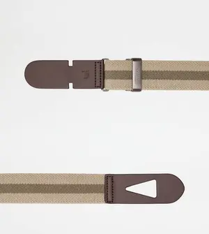 TOD'S Greca Canvas And Leather Belt Beige