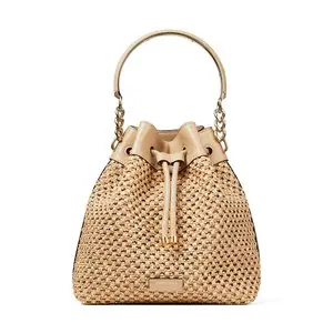 JIMMY CHOO Bon Bon Bucket Barley Raffia Net Bucket Bag