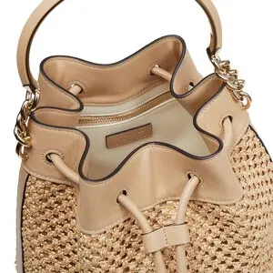 JIMMY CHOO Bon Bon Bucket Barley Raffia Net Bucket Bag