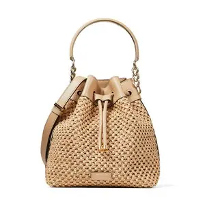 JIMMY CHOO Bon Bon Bucket Barley Raffia Net Bucket Bag