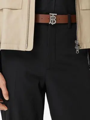 Burberry Reversible Tb Monogram Plaque Leather Belt - Black