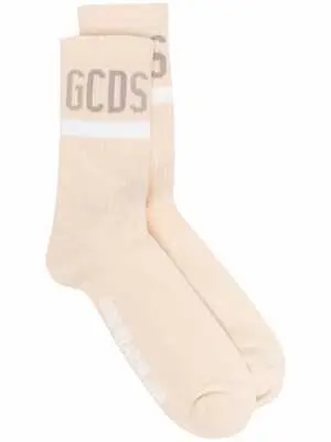 Gcds Intarsia Logo Ribbed Ankle Socks - Neutrals