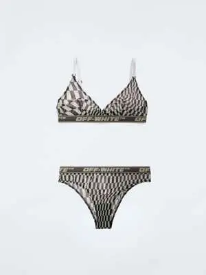 Off-White Optical-print Mesh Lingerie Set - White