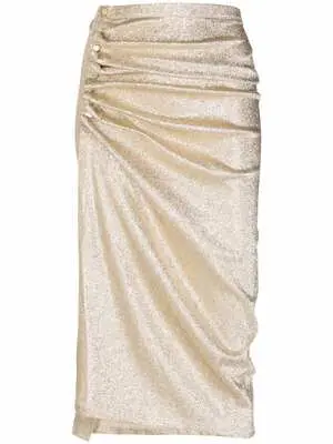 Rabanne Metallic Ruched Midi Skirt - Gold