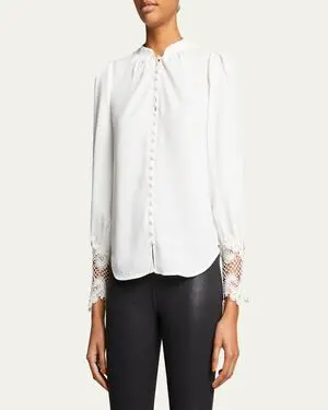 L'Agence Ava Lace-cuff Blouse - Ivory