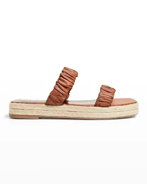 Staud Maya Ruched Leather Double-band Espadrilles - Tan