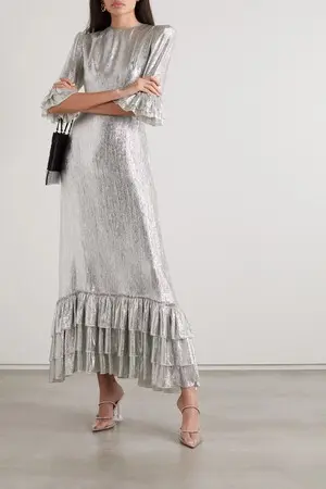 THE VAMPIRE'S WIFE The Cinderella Ruffled Wool-blend Lamé Midi Dress