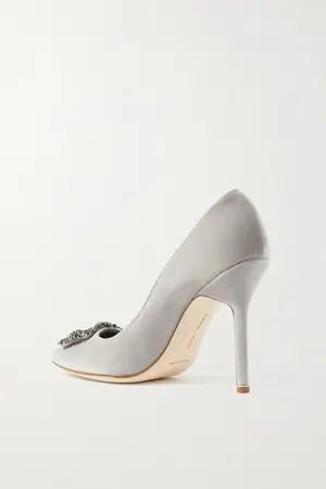 Manolo Blahnik Manolo Blahnik Hangisi 105 Crystal-Embellished Velvet Pumps Gray