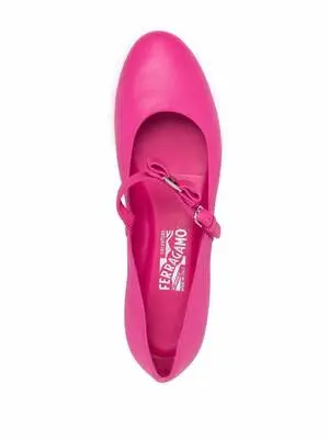 FERRAGAMO Bow-detail Leather Ballerina Shoes - Pink