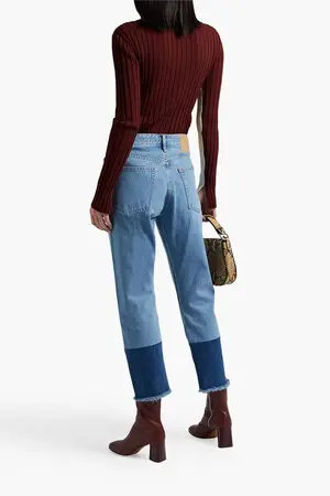 Rag & Bone Maya Cropped Twotone Highrise Slimleg Jeans - Mid Denim