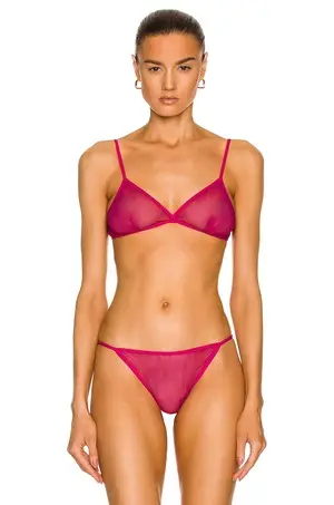 Saint Laurent All Over Logo Triangle Bra In Fuchsia - Fuchsia & Rouge