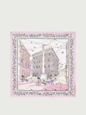 FERRAGAMO Palazzo Spini Feroni Print Silk Foulard - Pink