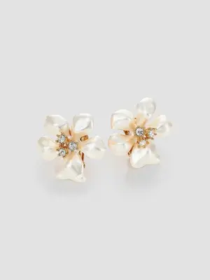 KENNETH JAY LANE Faux Pearl & Crystal Flower Clip-on Earrings