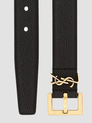 Saint Laurent Grained Leather Logo Belt